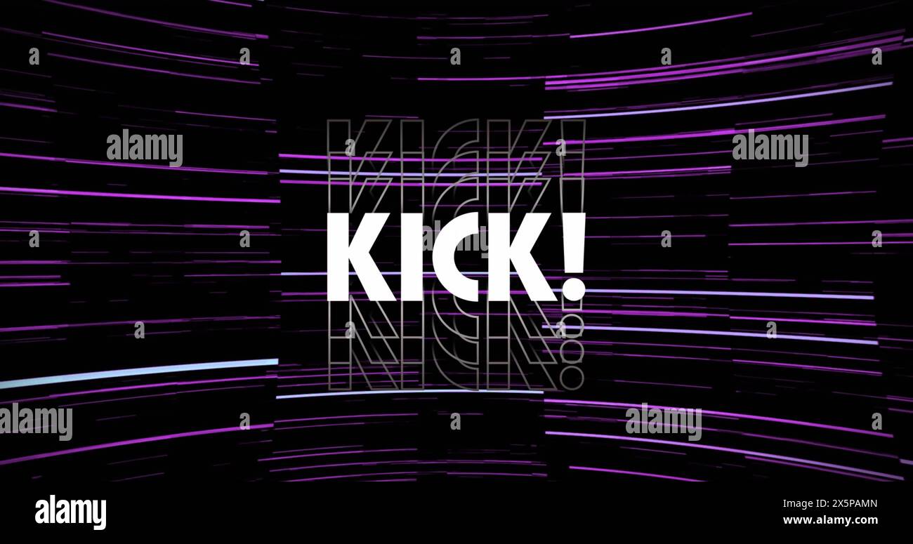 Image of kick text with exclamation over lens flare moving and cubes ...