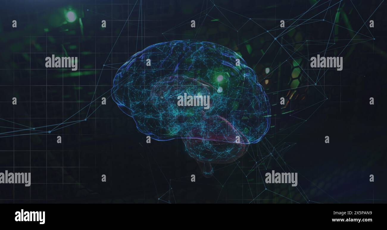 Human brain spinning against network hi-res stock photography and ...