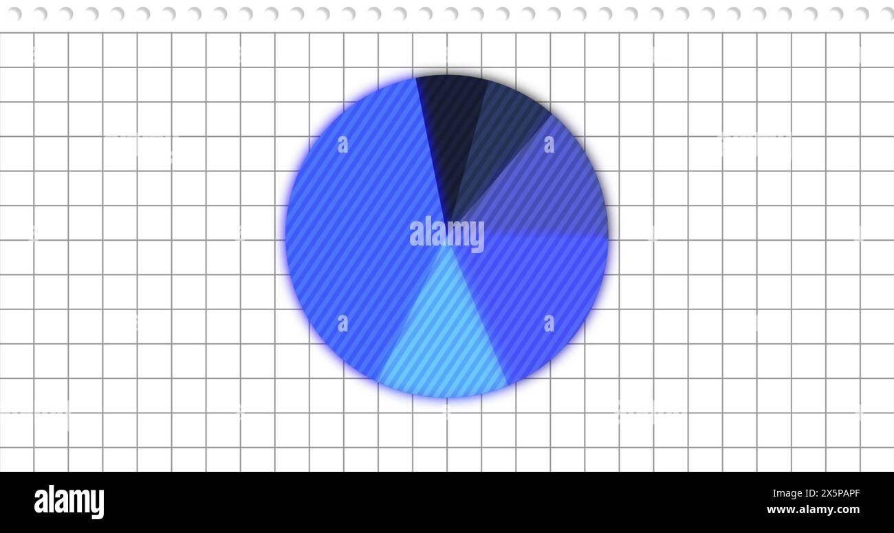 Image of blue color rotating pie chart over grid pattern against white ...