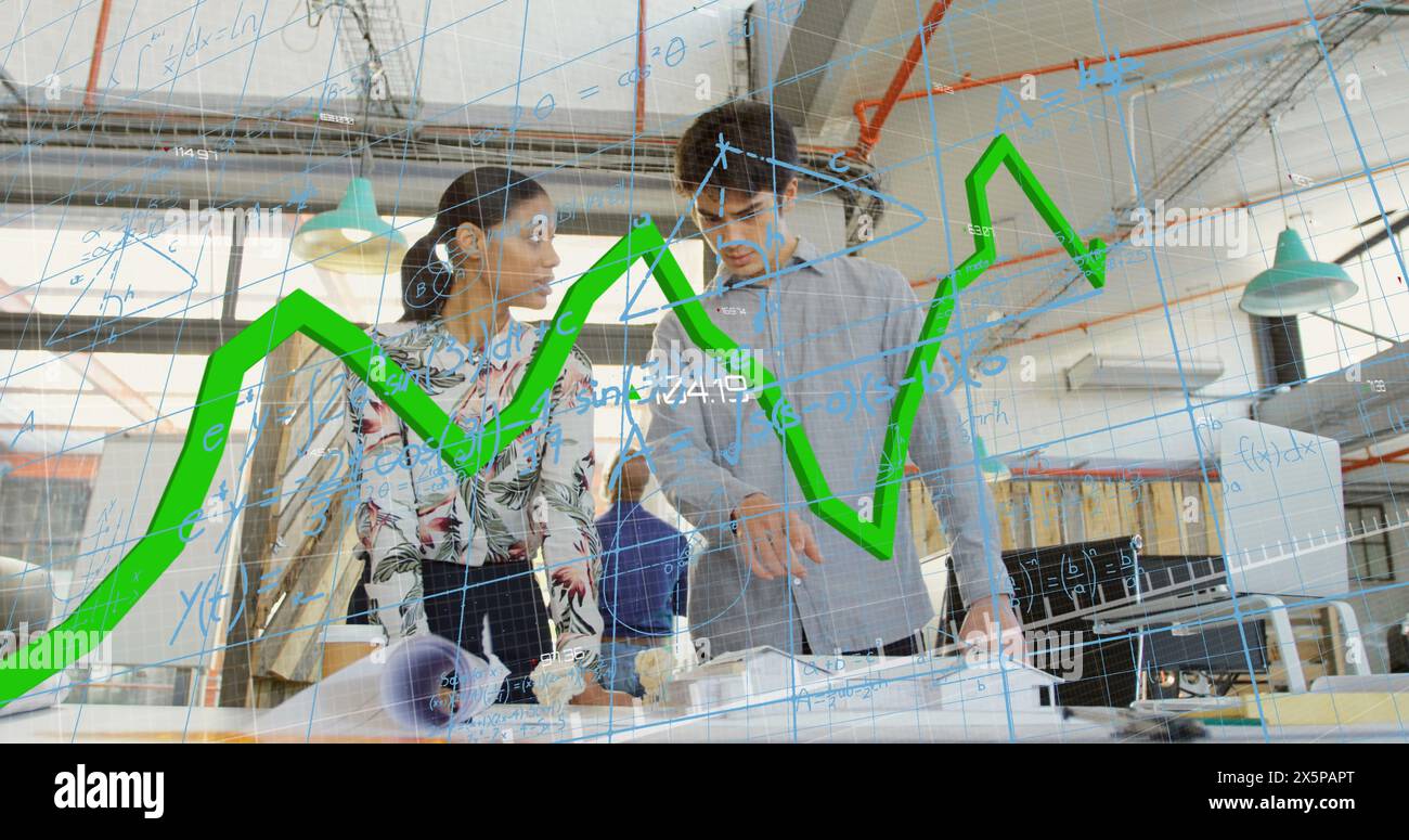 Image of graph, changing numbers and mathematical equations, diverse ...