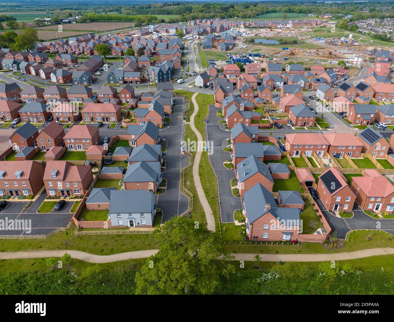 High angle shot capturing the layout and design of a modern suburban ...