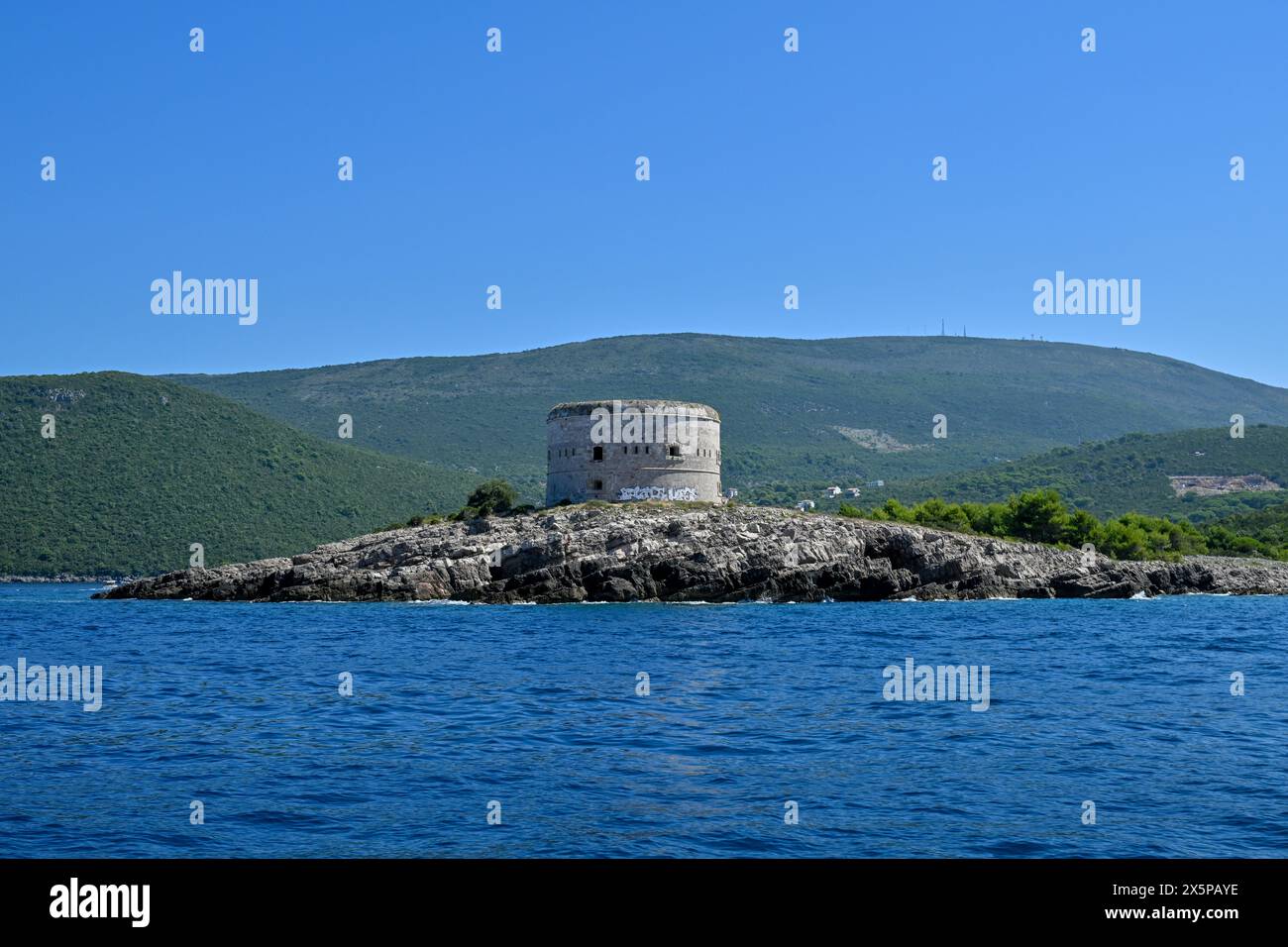 Fort Arza in the Bay of Kotor, Montenegro. Arza is a fortress built on ...