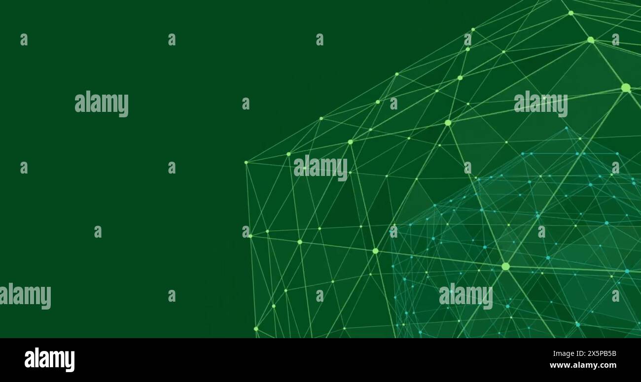 Image of dots connected with lines forming geometric shapes over black background Stock Photo ...