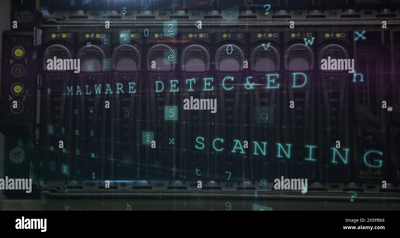 A server hardware showing MALWARE DETECTED and SCANNING Stock Photo - Alamy