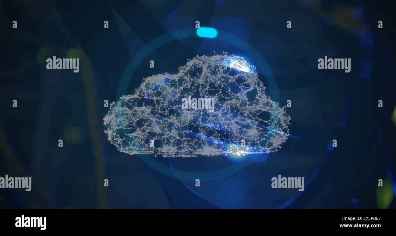 Image of loading circles and connected dots forming clouds over ...