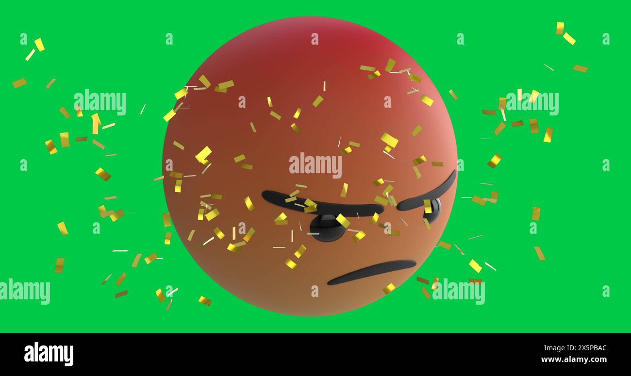 Image of confetti falling over angry emoji emoticon icon over green ...