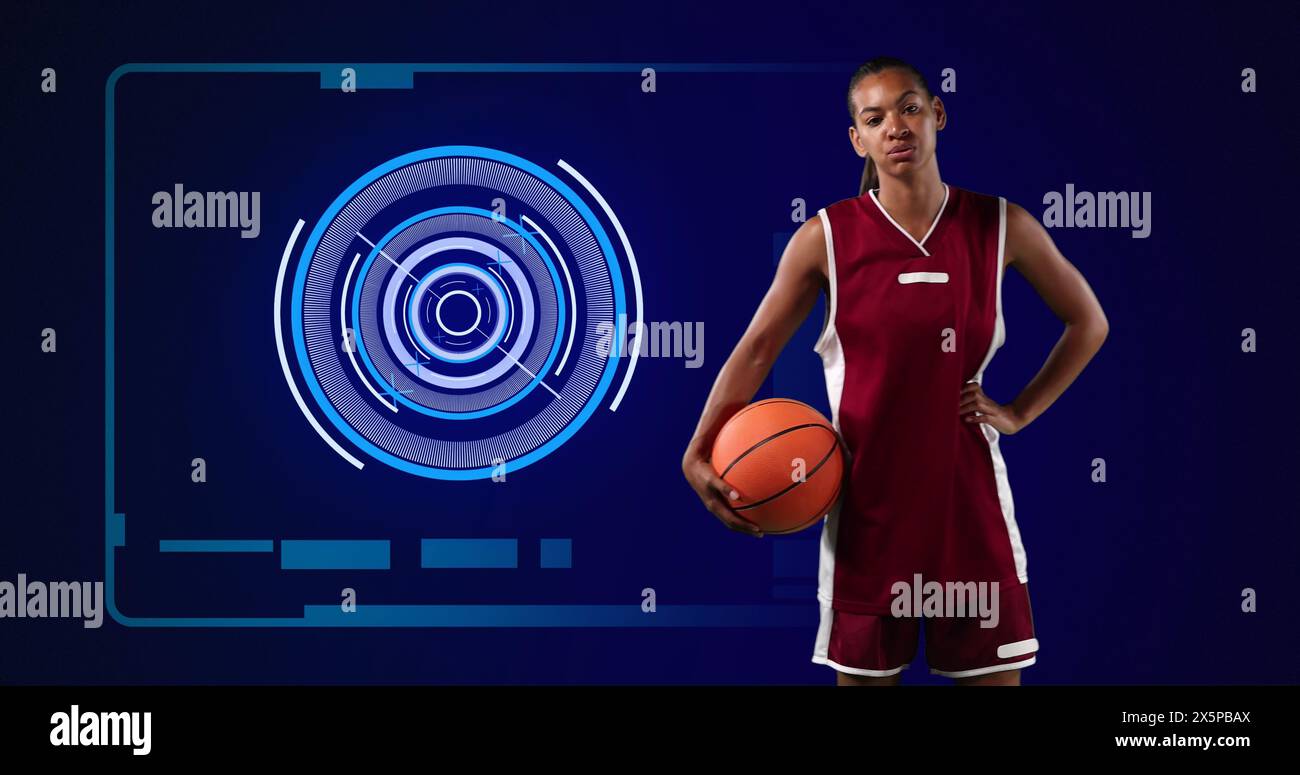 Image of scopes scanning and data processing with female basketball player Stock Photo - Alamy