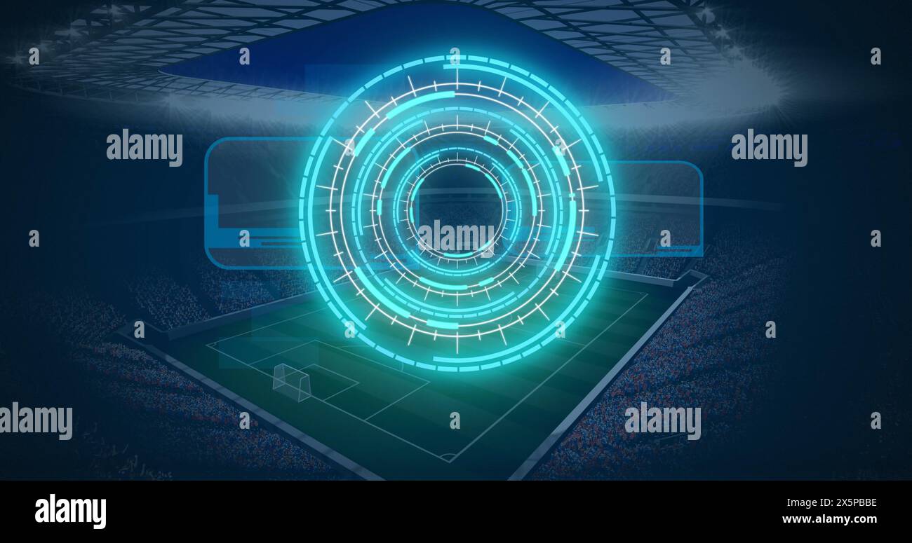 Image of scopes scanning and data processing over sports stadium Stock ...