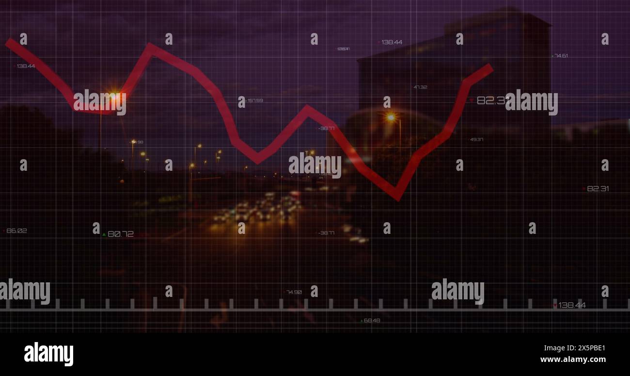 Image of financial graphs and data over cityscape at night Stock Photo ...