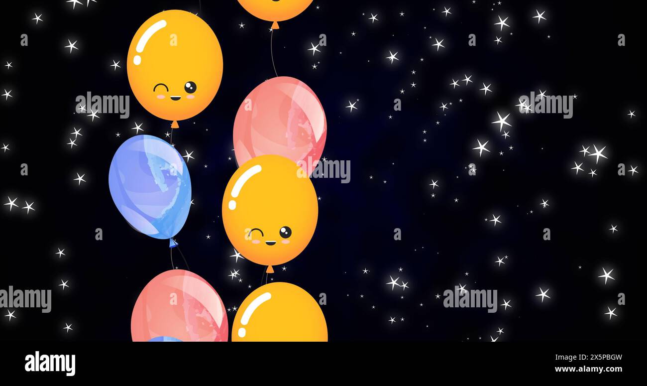 Image of balloons floating over black background with stars Stock Photo ...