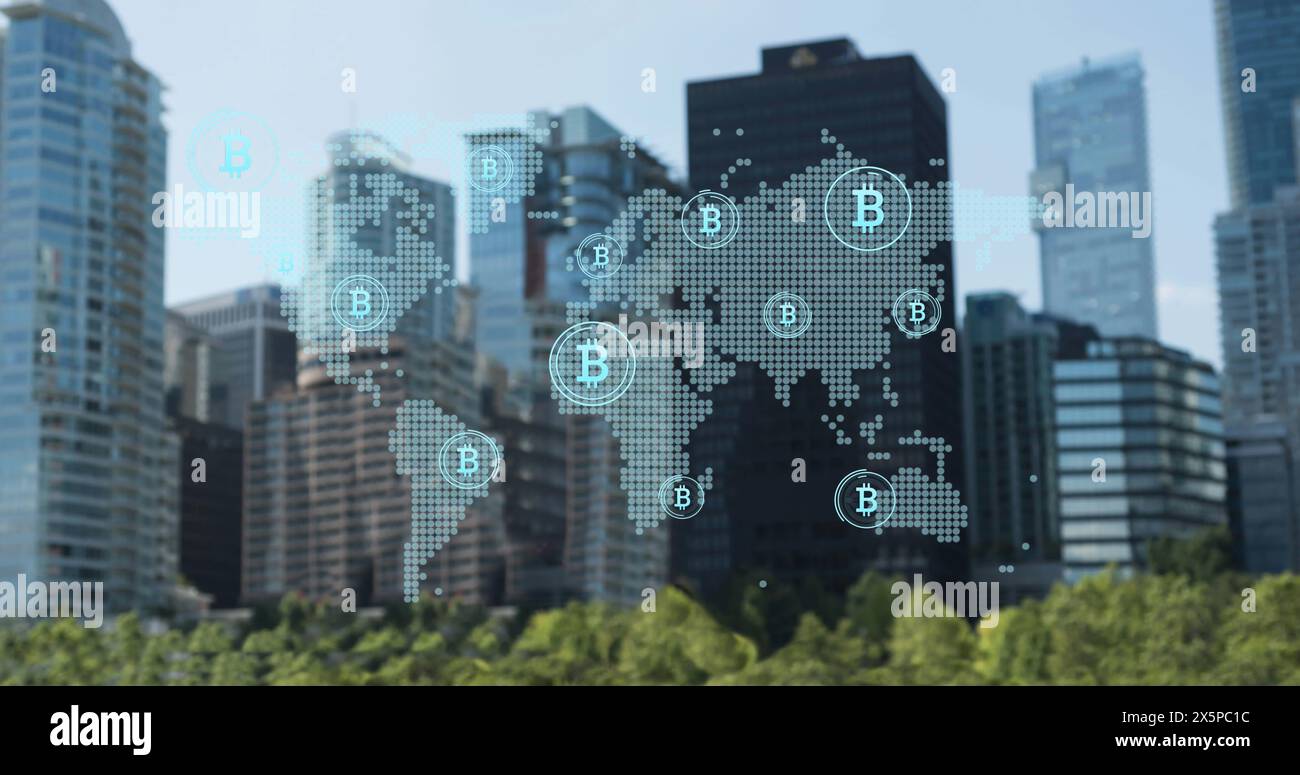 Animation bitcoin symbol world map hi-res stock photography and images - Alamy