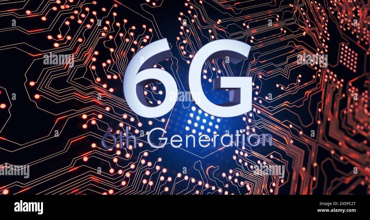 6g technology animation over circuit hi-res stock photography and ...