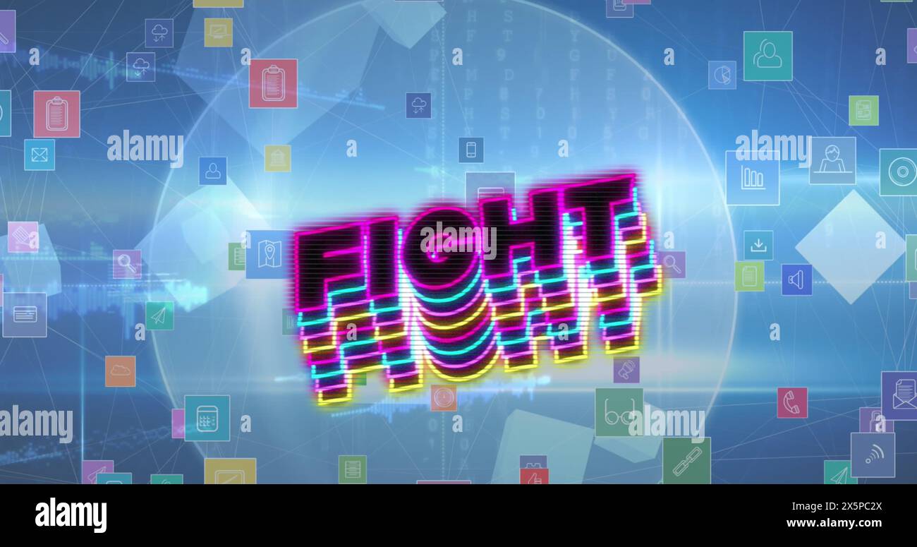 Image of fight and tech icons on blue background Stock Photo - Alamy