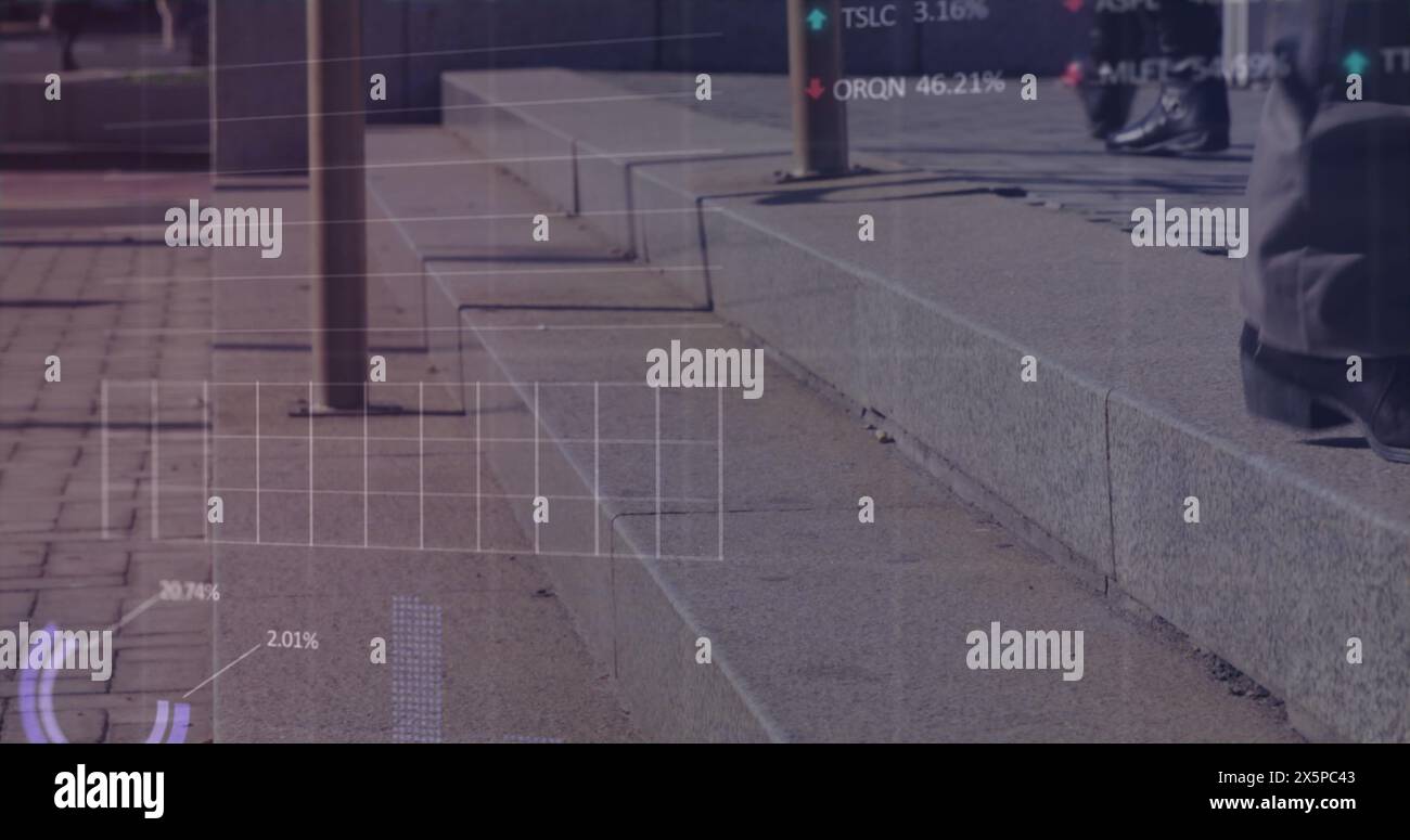 Image of financial data processing with numbers over diverse people ...