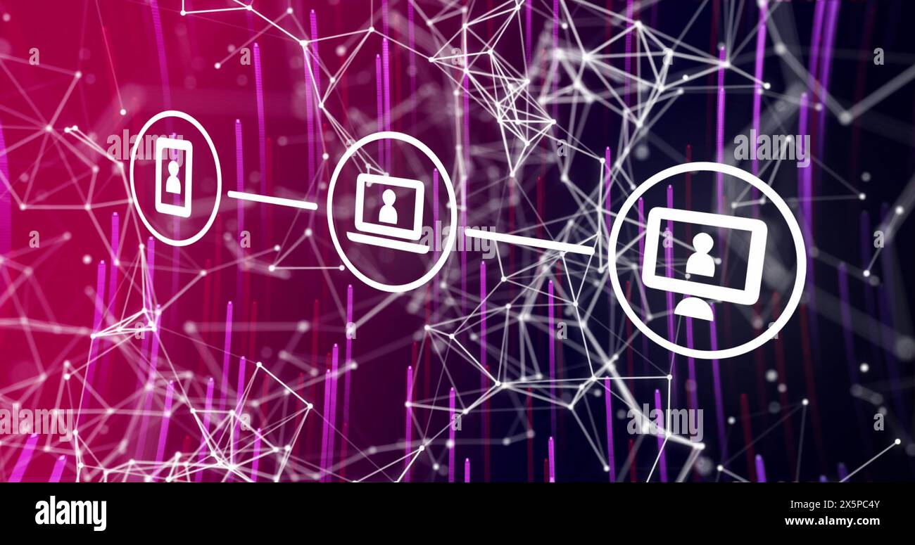 Image of icons in seamless pattern over network of connections with digital icons Stock Photo ...