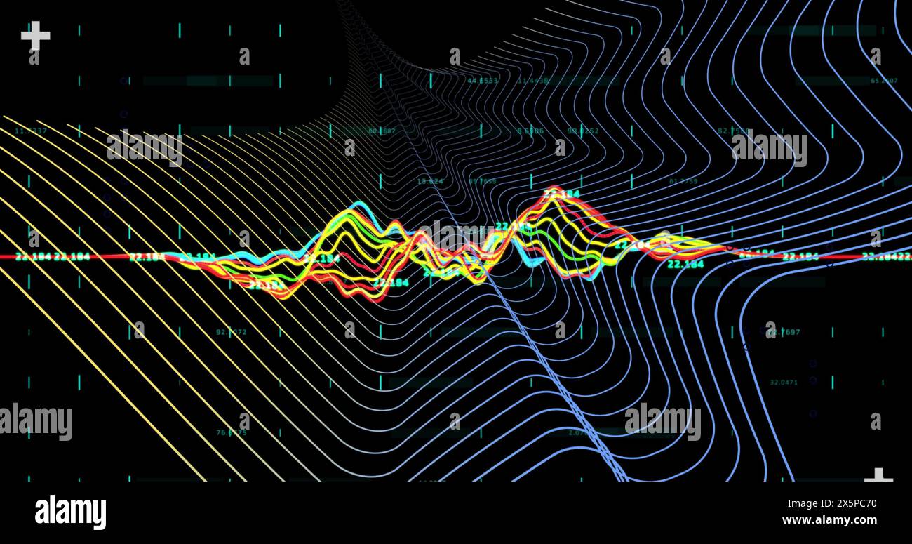 Image of graphs and waves on black background Stock Photo - Alamy