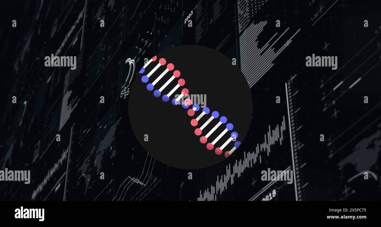 Image of dna over globe over globe dna dna dna dna dna over black ...