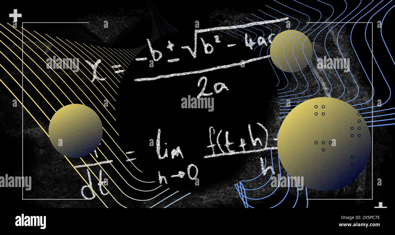 Image of spheres and math formulas on black background Stock Photo - Alamy