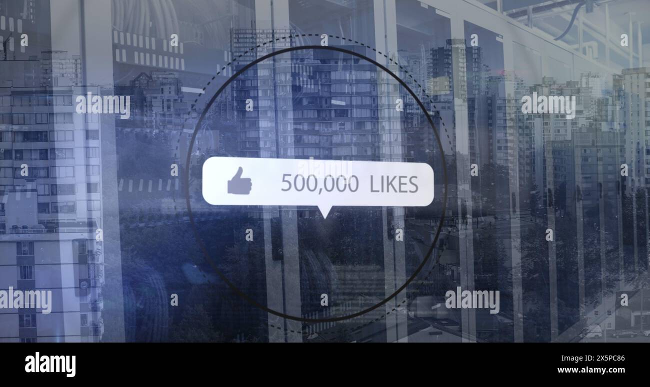 Image of thumbs up sign with increasing number of likes amidst circle ...