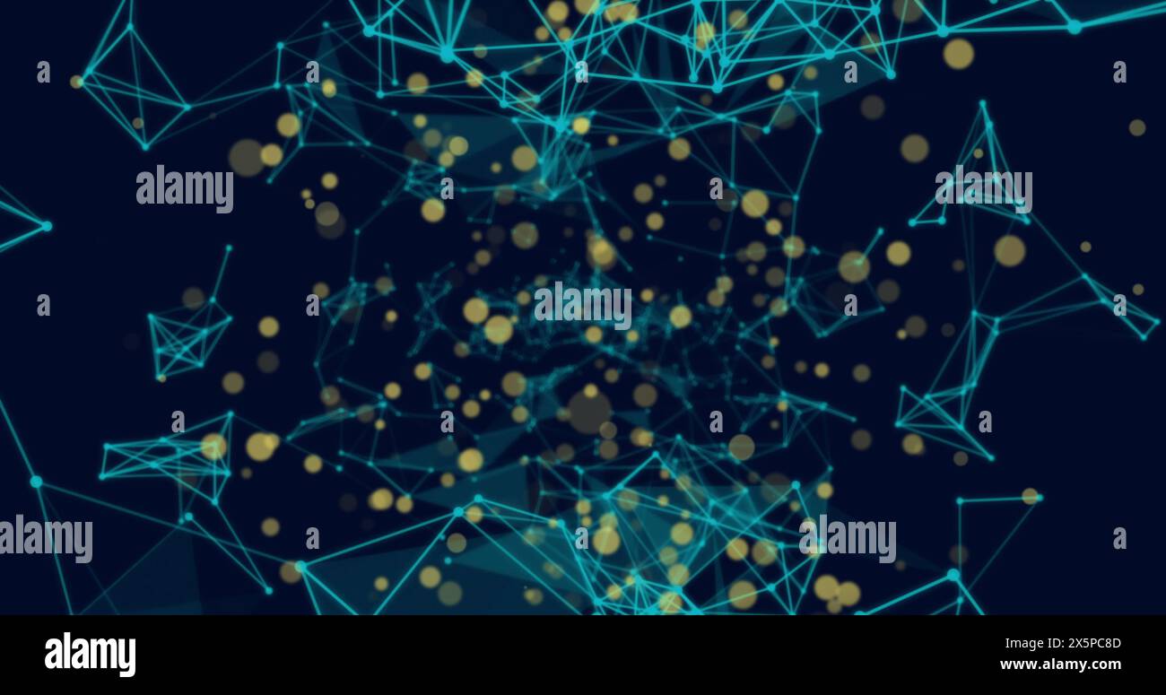 Image of plexus networks and yellow spots of light against blue background Stock Photo - Alamy