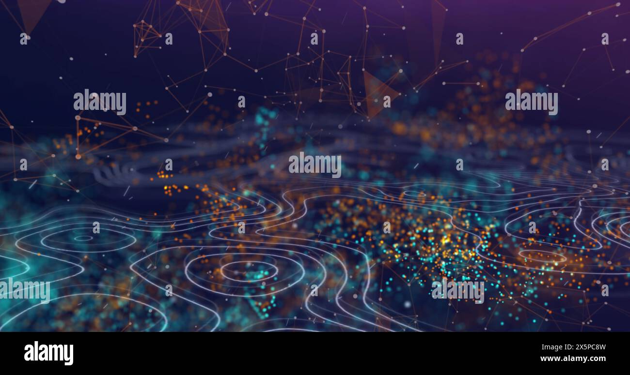 Image of purple plexus networks over digital waves against blue background Stock Photo - Alamy