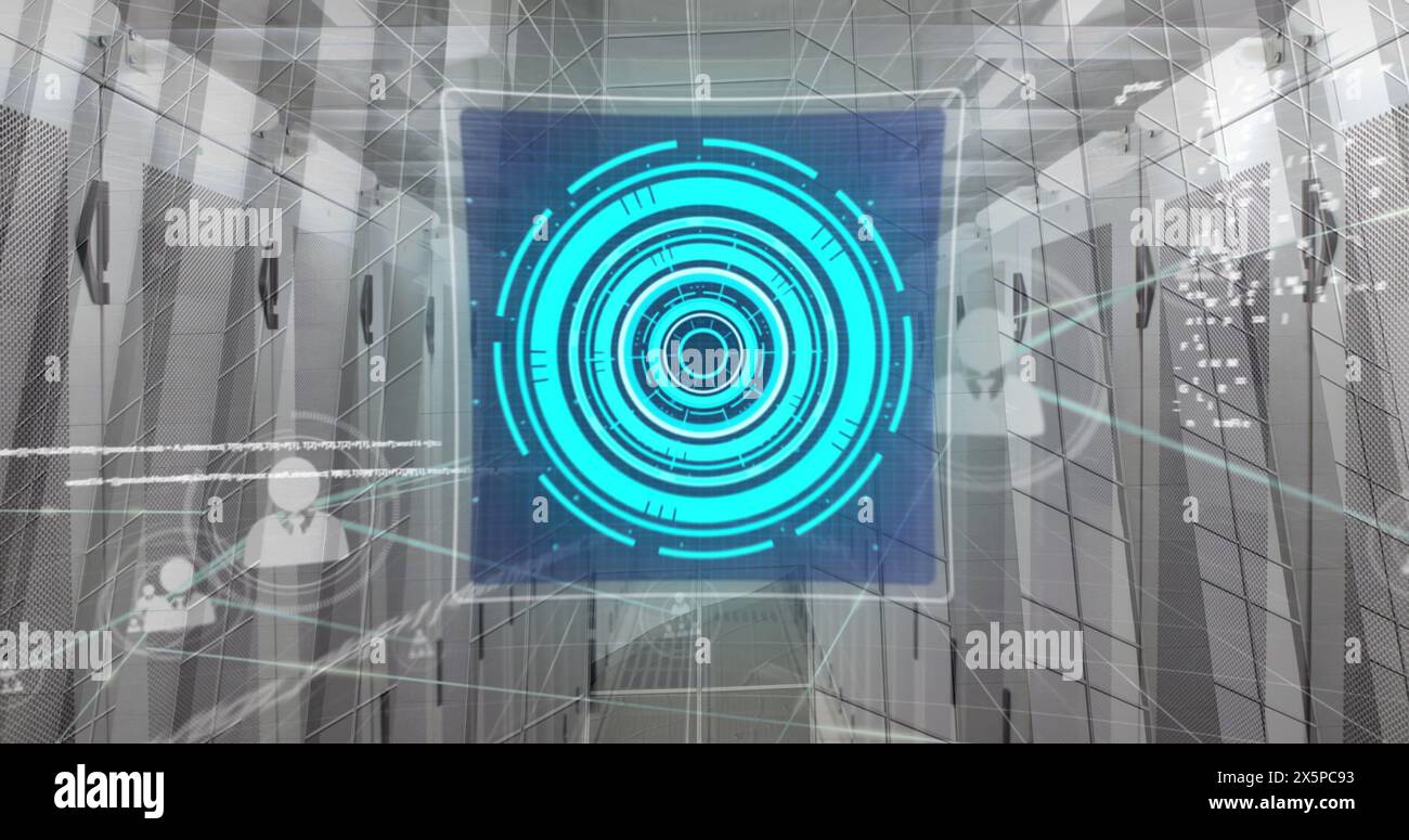 Image of hud, graph, 6g icon with data processing on digital interface against server room Stock ...