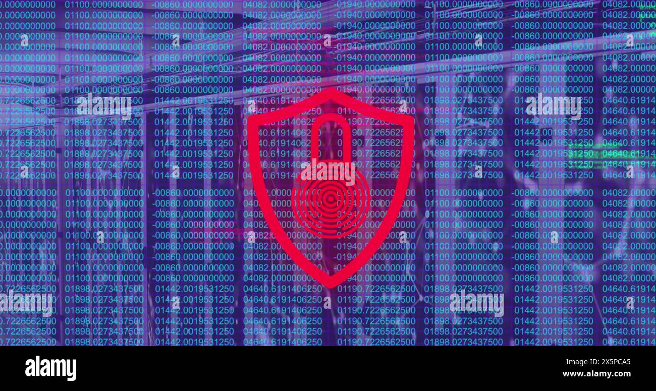 Image of data processing over padlock and server room Stock Photo - Alamy