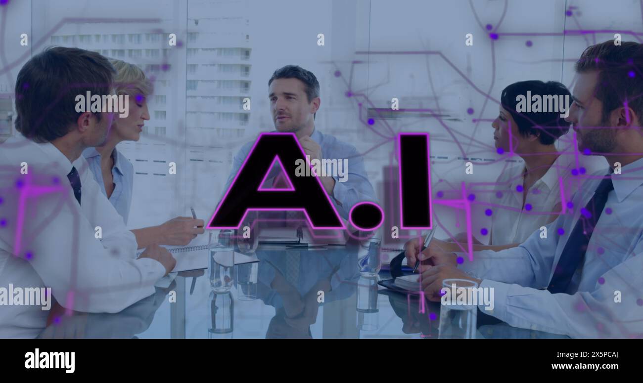 Image of ai over diverse businesspeople in office Stock Photo - Alamy