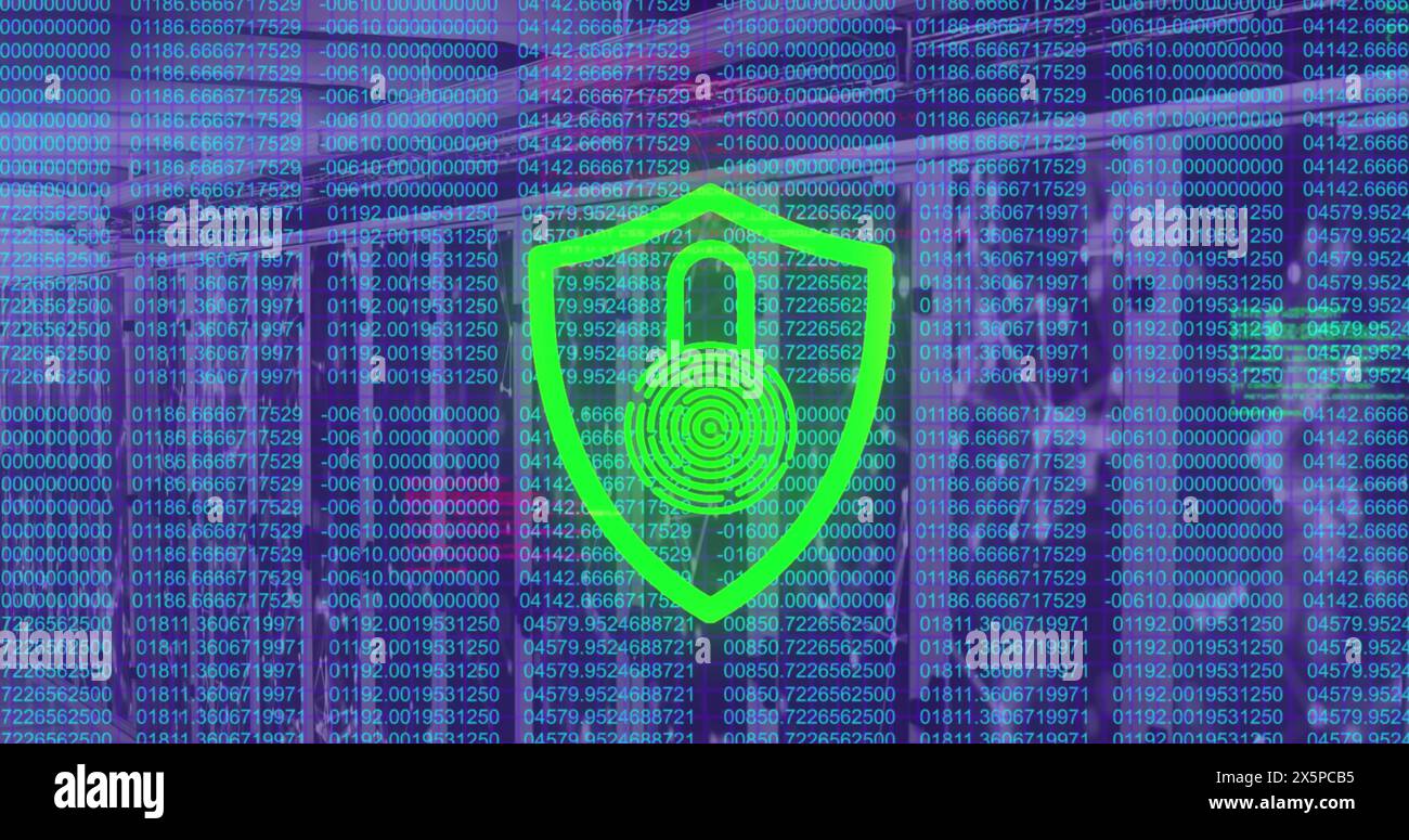 Image of data processing over padlock and server room Stock Photo - Alamy