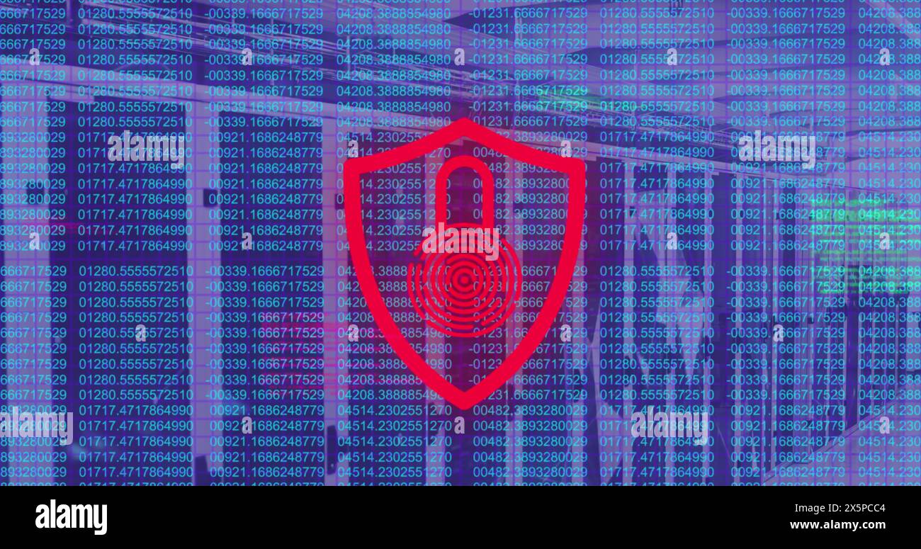 Image of data processing and padlock over server room Stock Photo - Alamy