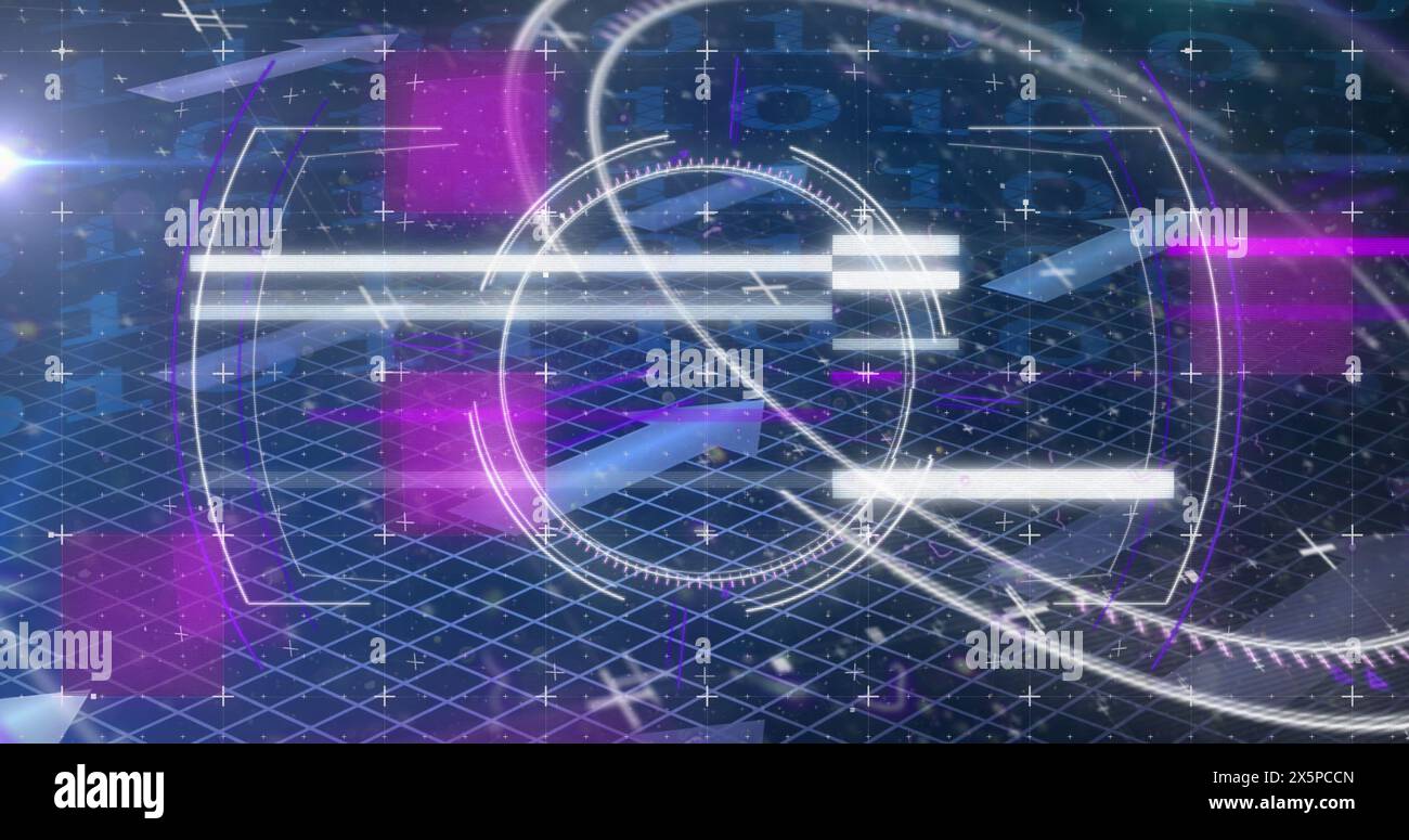 Image of multicolored glitch technique with squares, arrows, circle ...