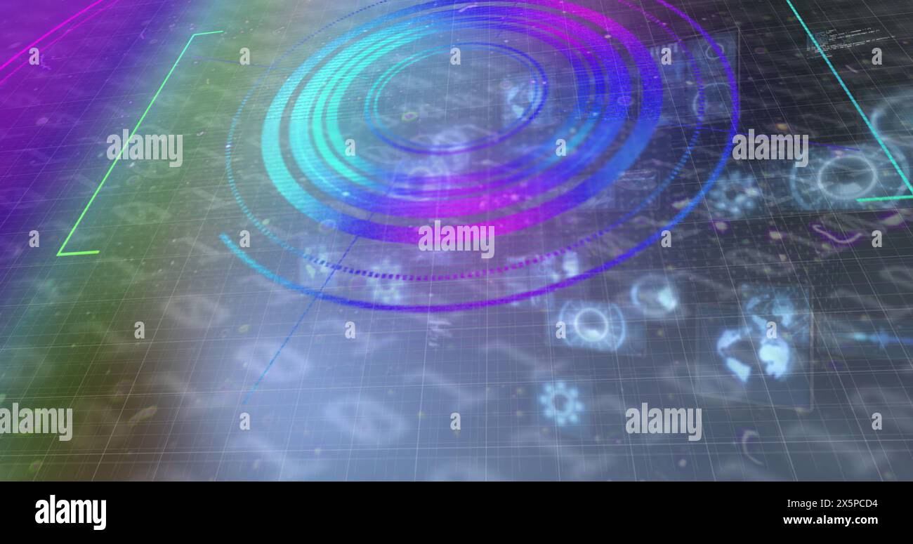 Image of scope scanning over data processing on black background Stock ...
