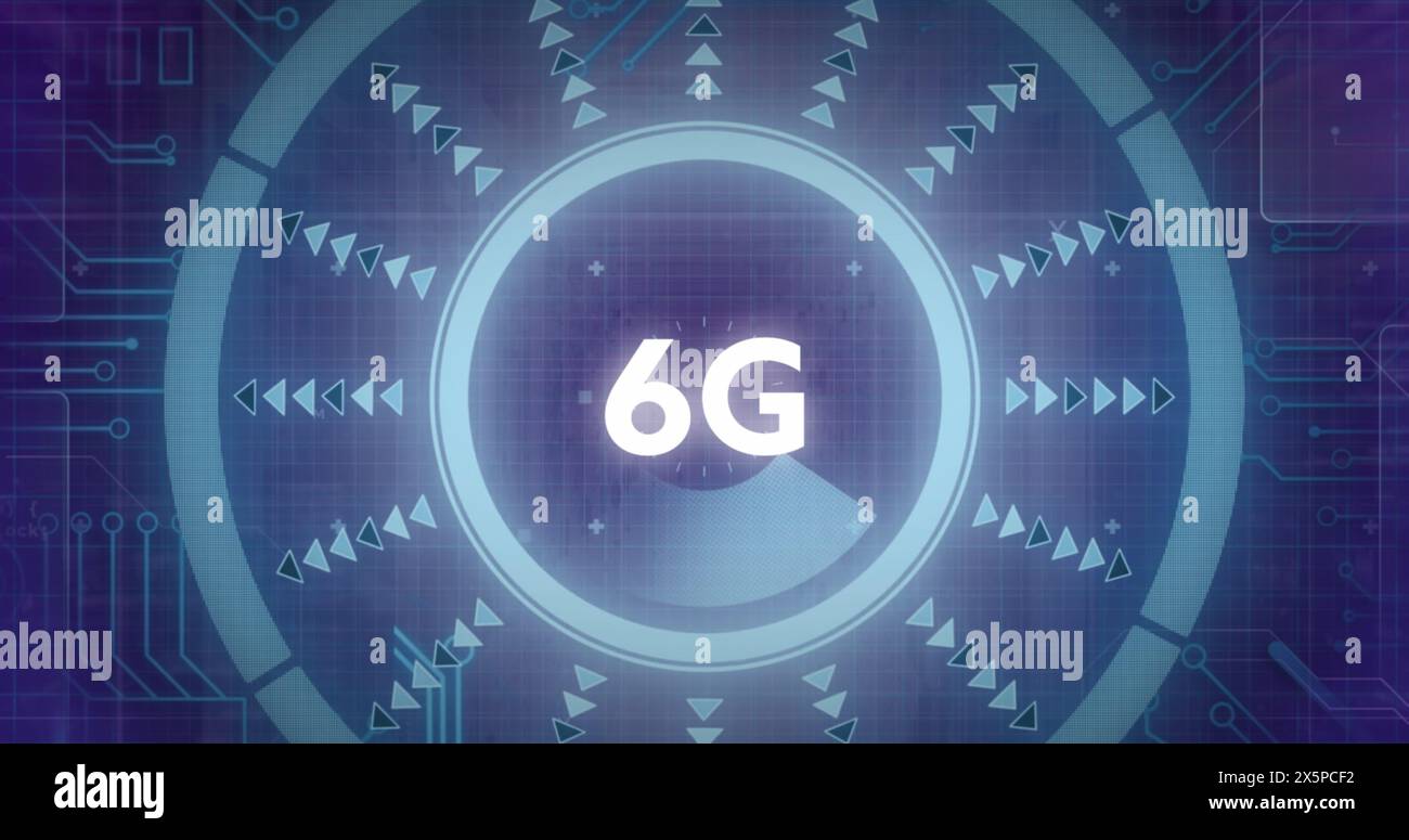 Image of processing circle and icons in black space Stock Photo - Alamy