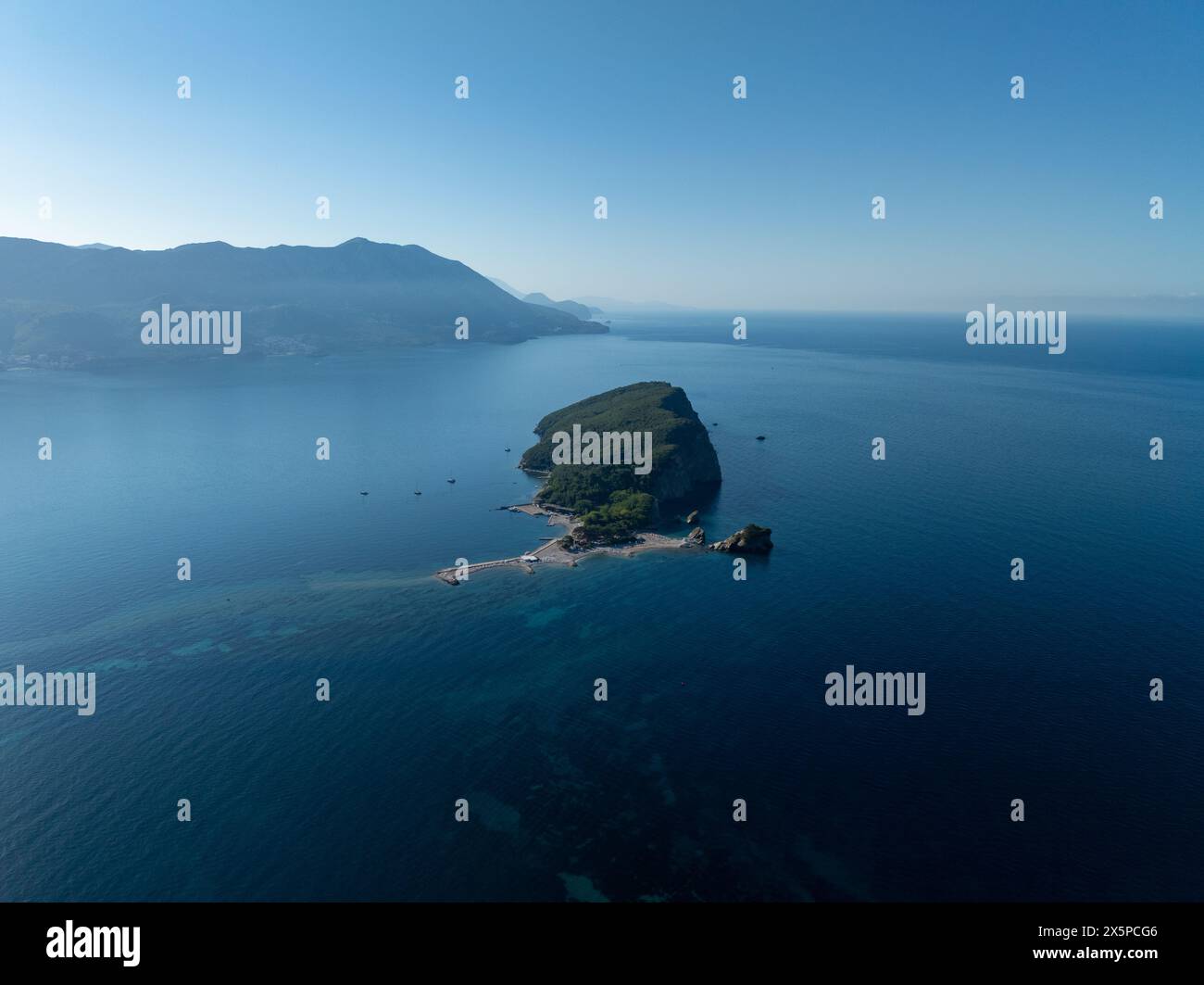 Aerial view of Sveti Nicola, Budva island, Montenegro. Hawaii beach ...