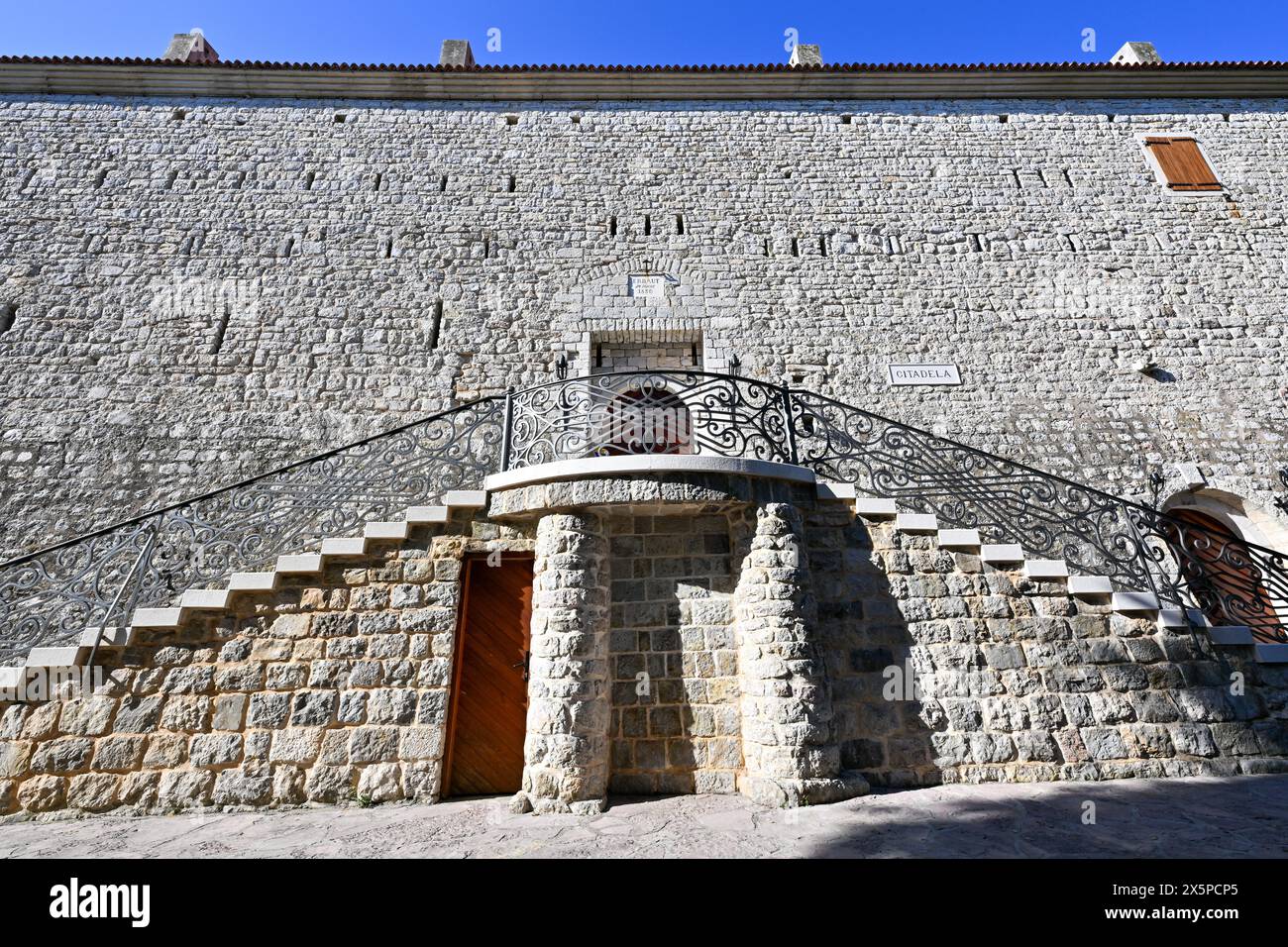 Entrance and facade of the historic building of the Budva Citadel in ...