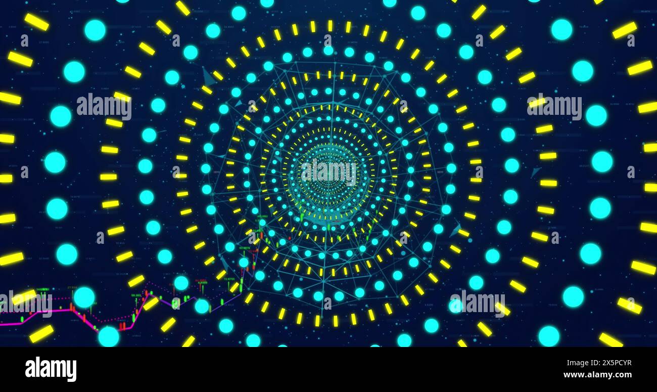 Image of data processing over globe and neon shapes Stock Photo - Alamy