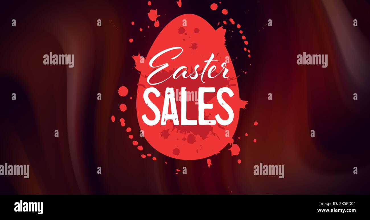 Image of white easter sales text in red egg over abstract background ...