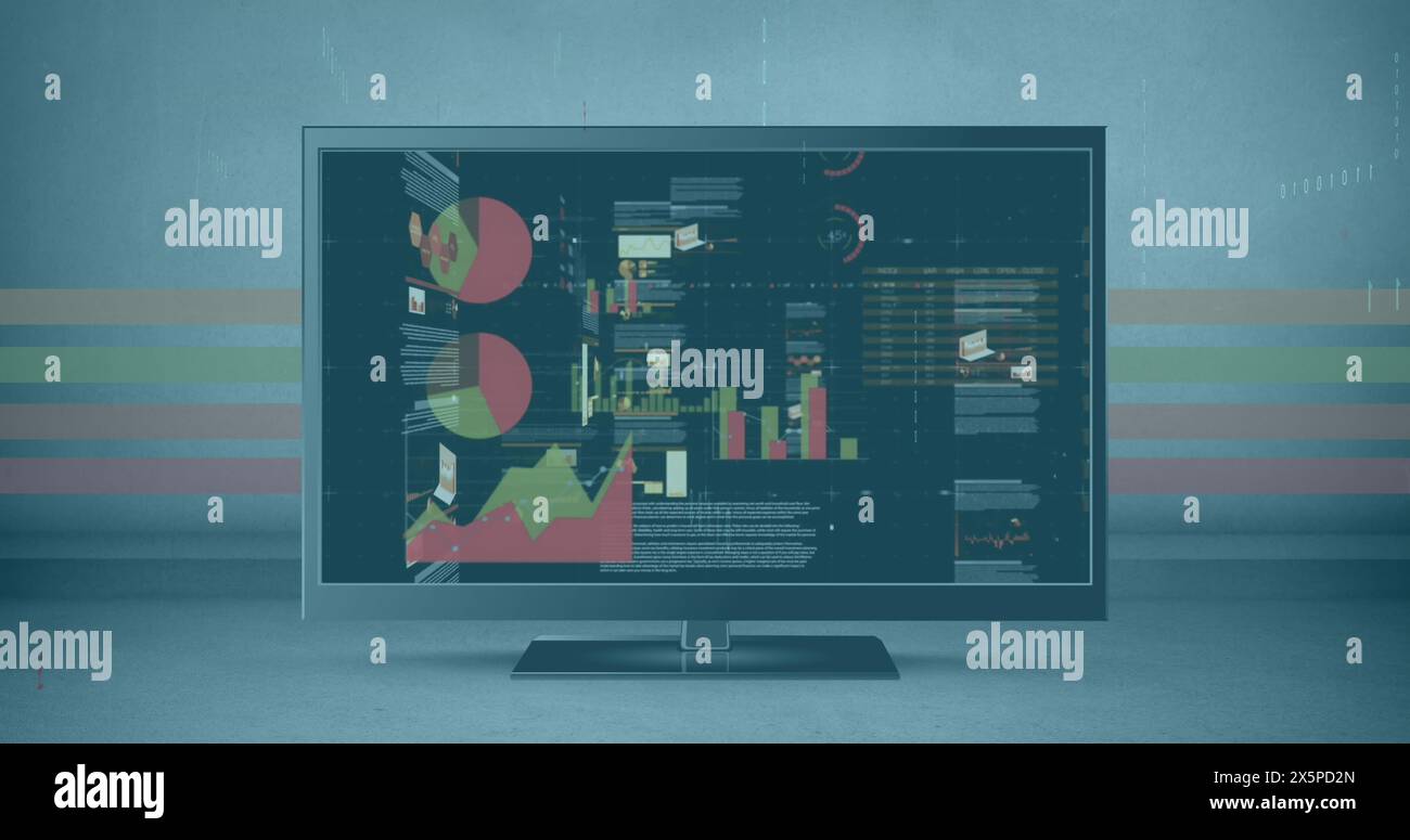 Image of digital interface and data processing over screen Stock Photo ...