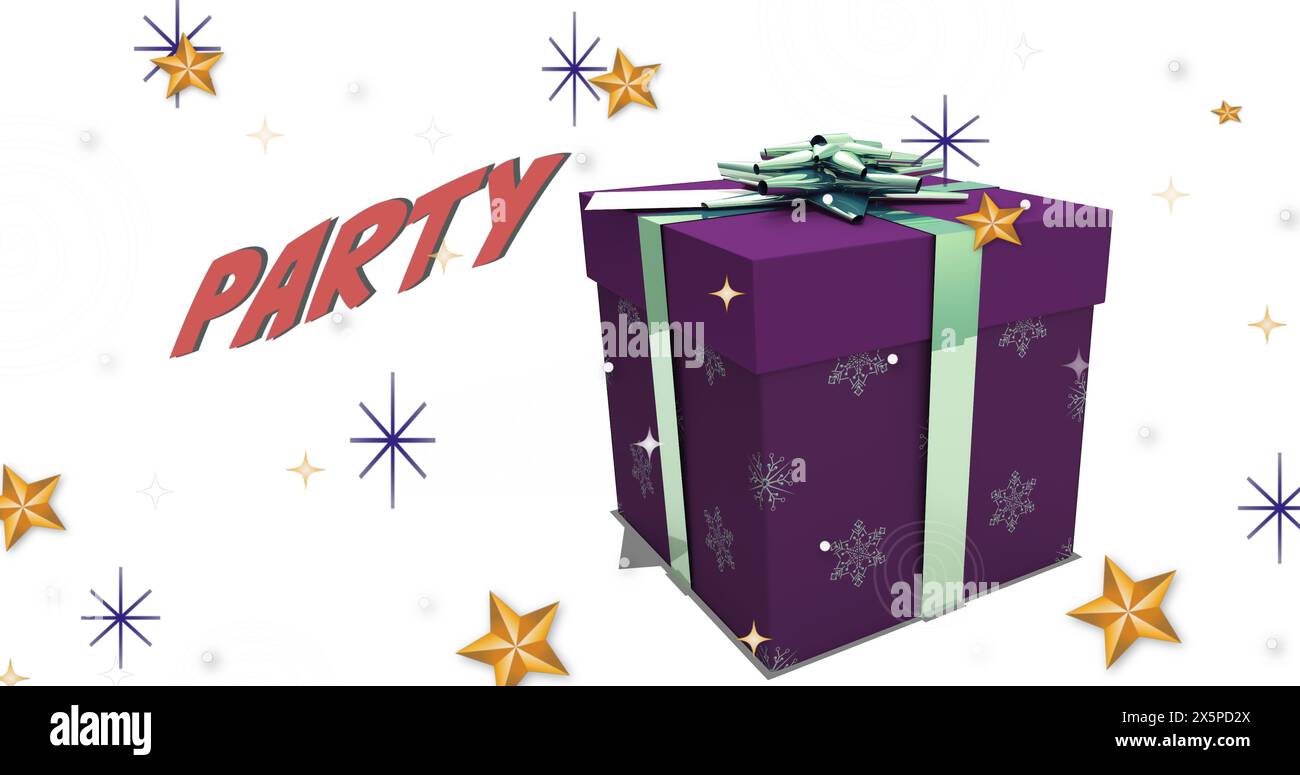 Animation party text over present hi-res stock photography and images ...