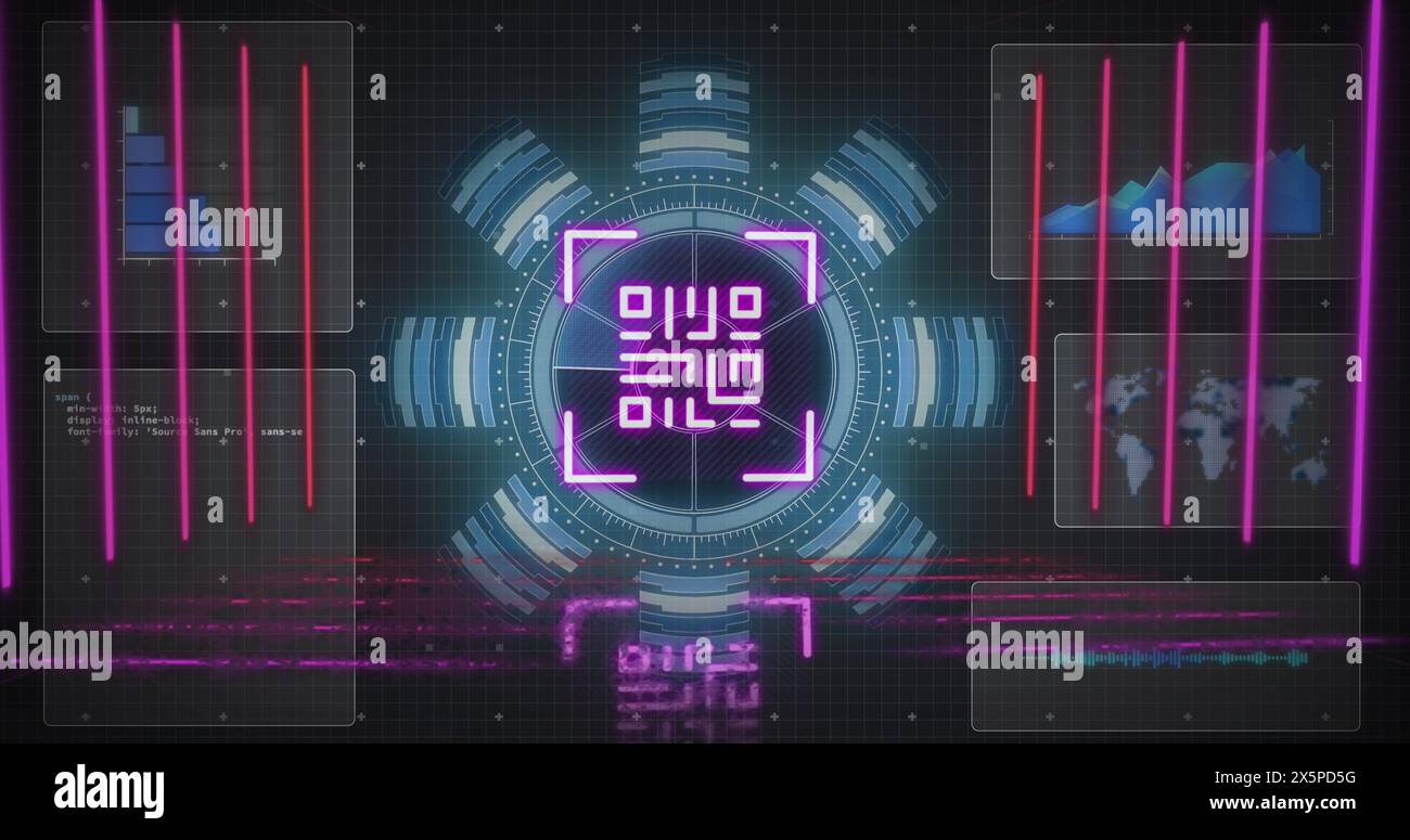 Image of gr code and data processing on digital screen Stock Photo - Alamy