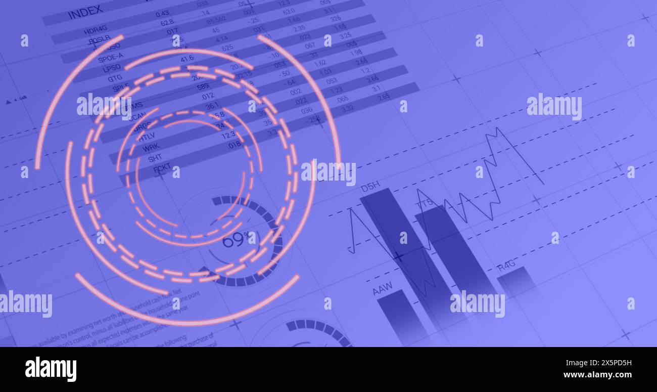 Image of scope scanning, statistics and data processing on purple ...