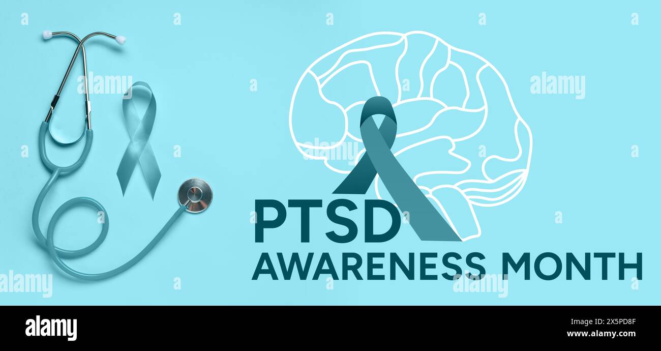 Ribbon and stethoscope on blue background. Post-Traumatic Stress ...