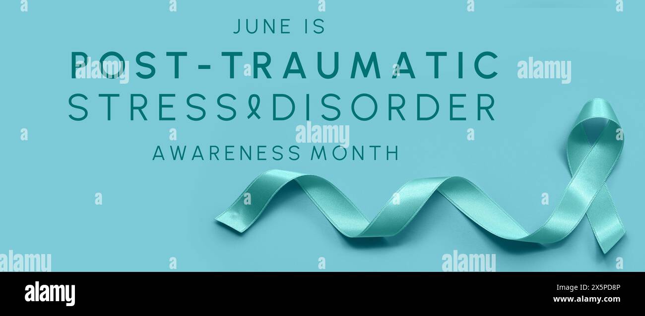 Ribbon on color background. Post-Traumatic Stress Disorder Awareness ...