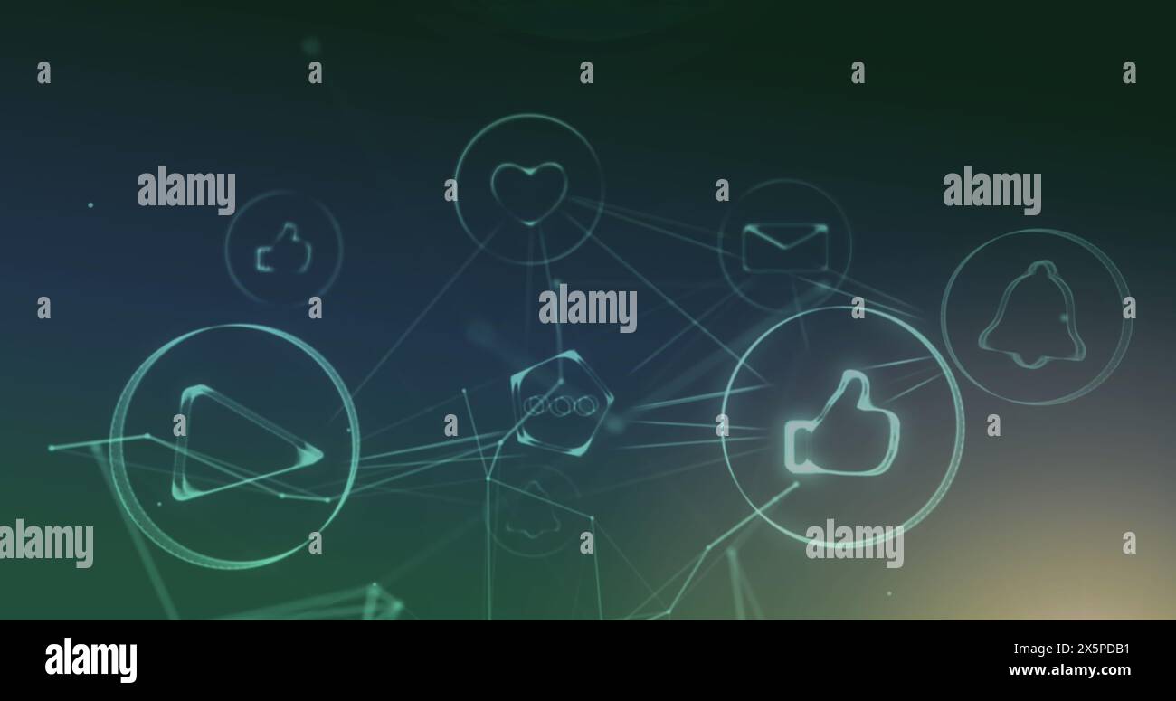 Image of floating dots, padlock in shield icon in circles connected ...