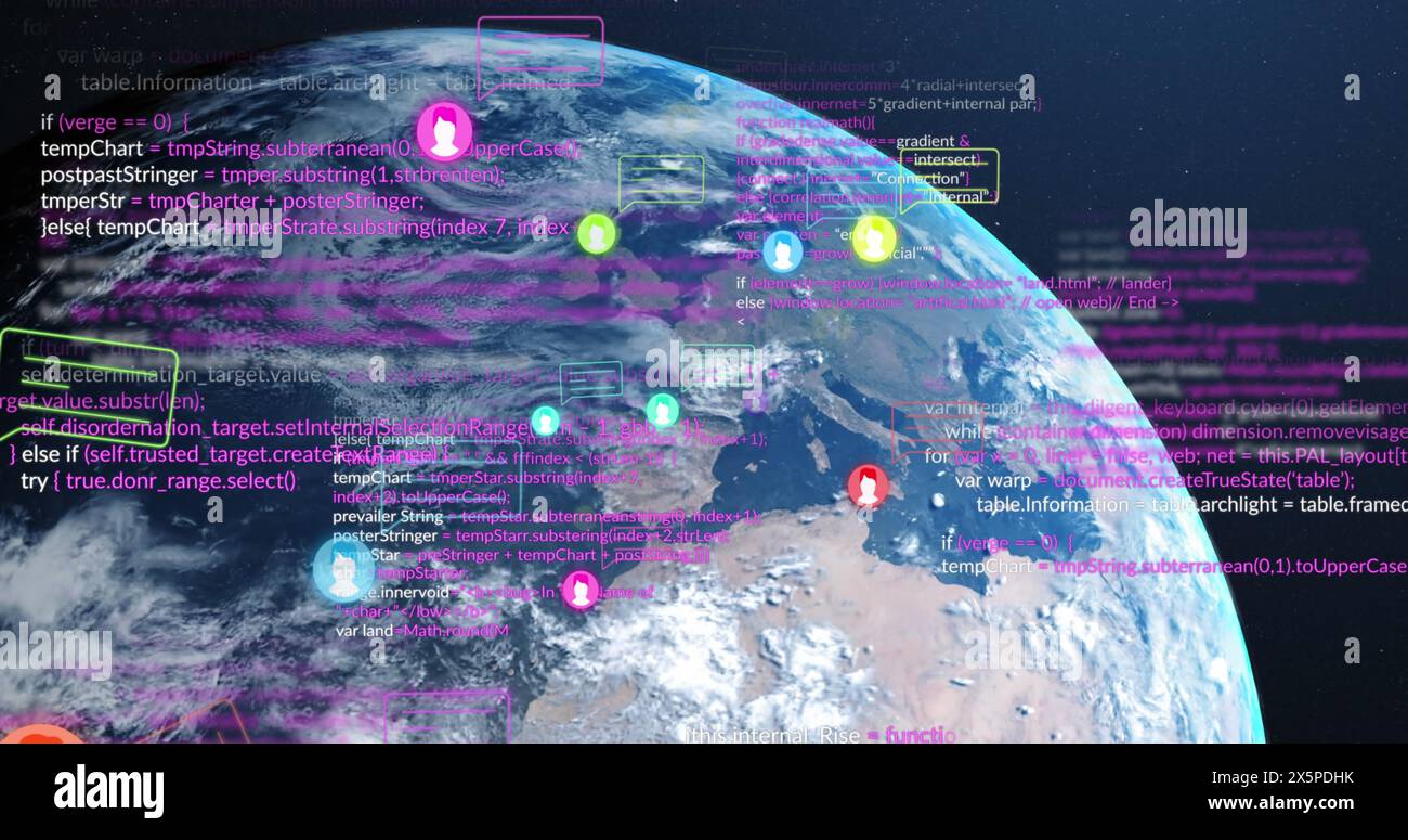 Image of digital icons and data processing over globe Stock Photo - Alamy
