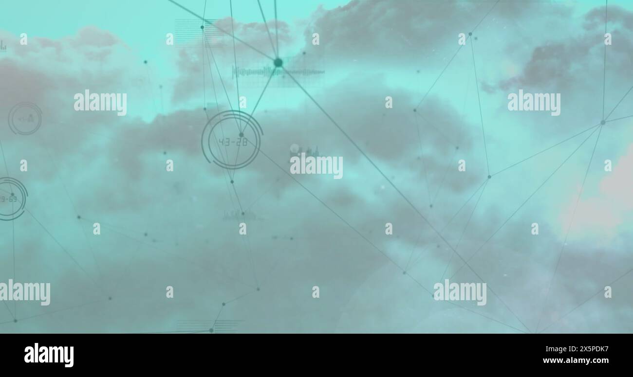Animation connections data over clouds hi-res stock photography and ...