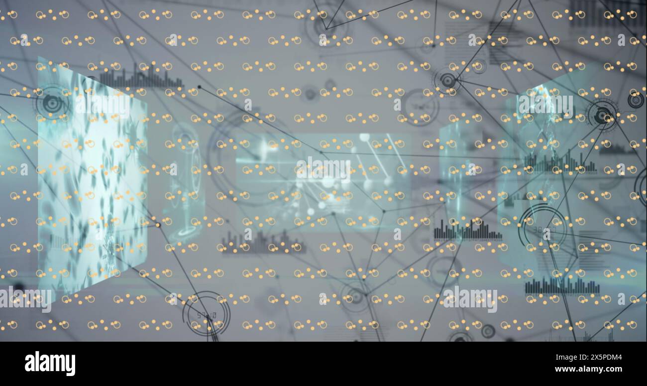 Image of network of connections with data processing and shapes over ...