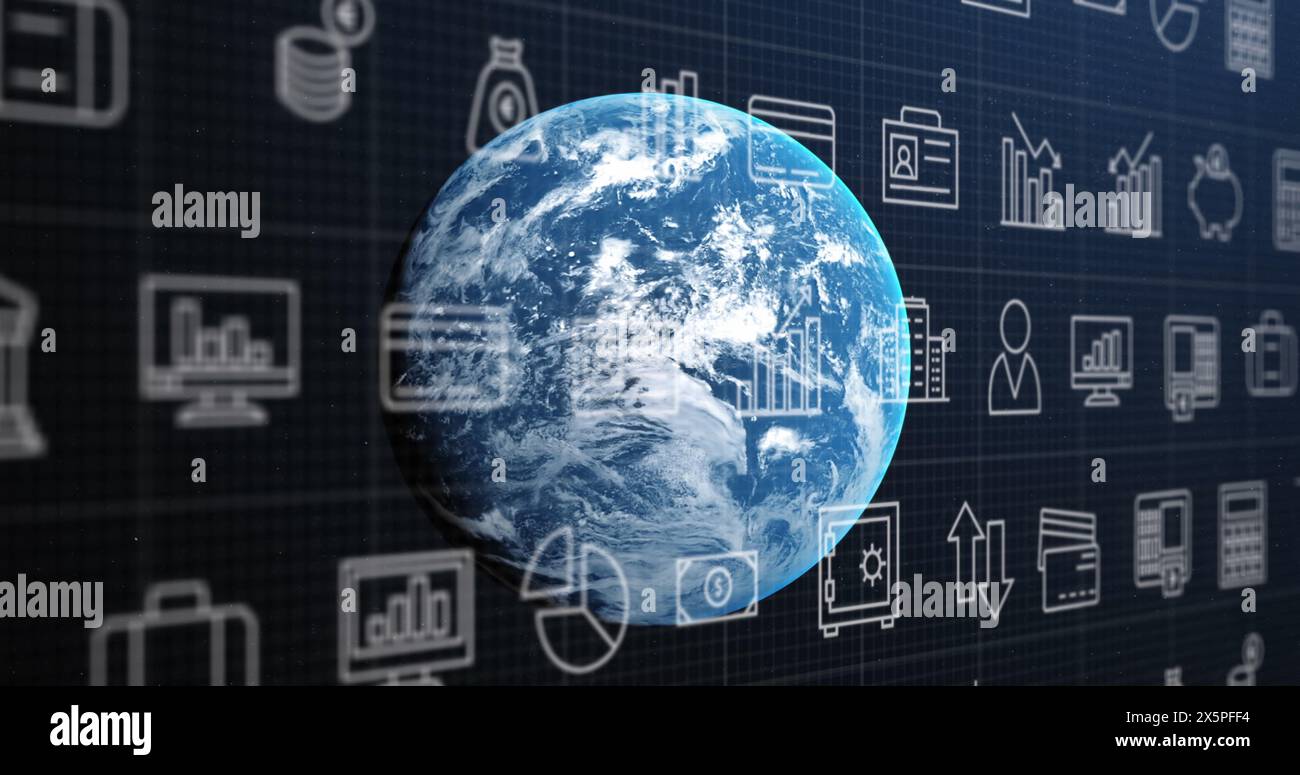 Animation digital icons world map hi-res stock photography and images - Alamy