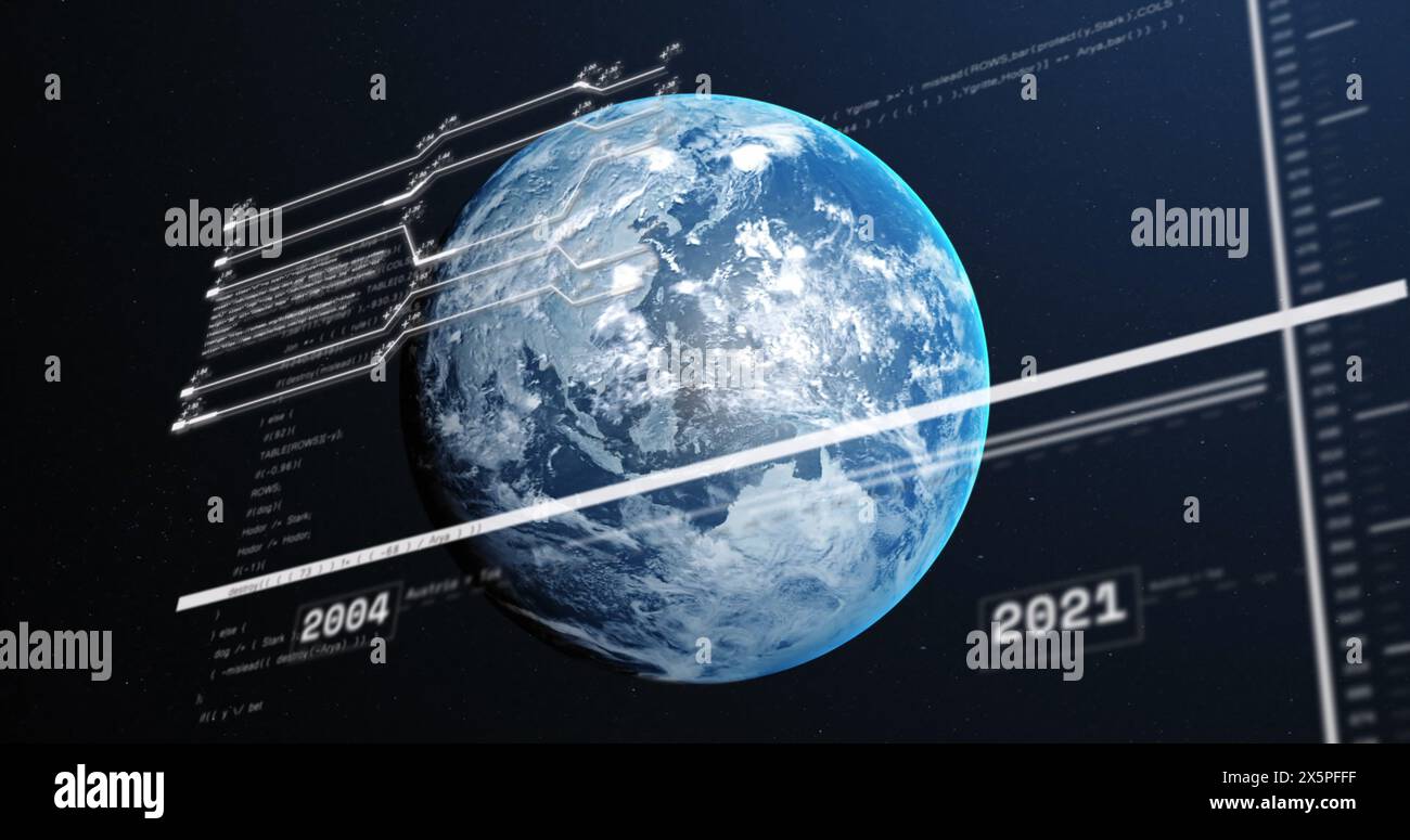 Animation spinning globe over network hi-res stock photography and images - Alamy