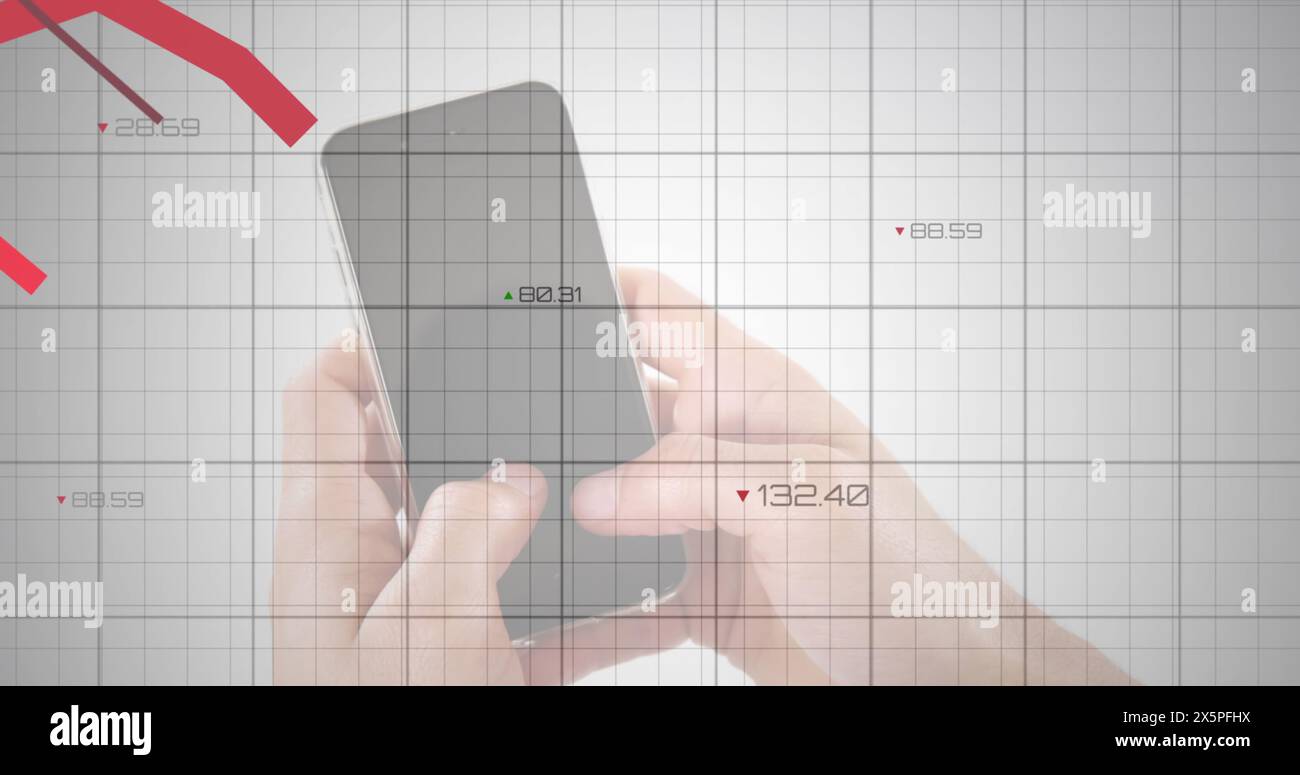 Hand holding smartphone, showing graphs and numbers Stock Photo - Alamy